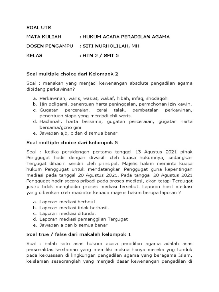 Soal Uts Hukum Acara Pa | PDF