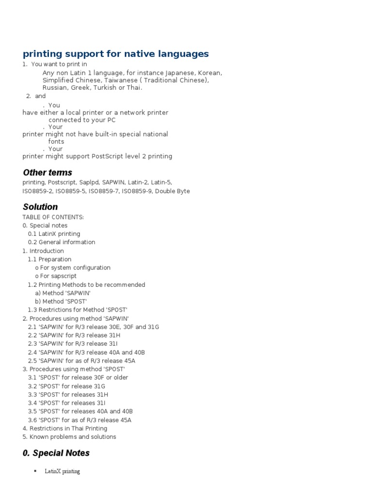 Printing Support For Native Languages SAP | PDF | Typefaces | Printer (Computing)