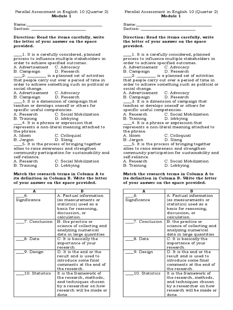ESP 10 Summative Test Q3 - Week 2 | PDF | Argument | Question