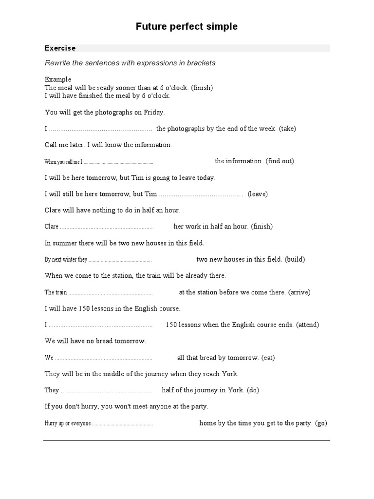 Future Perfect Simple Exercise 2 | PDF
