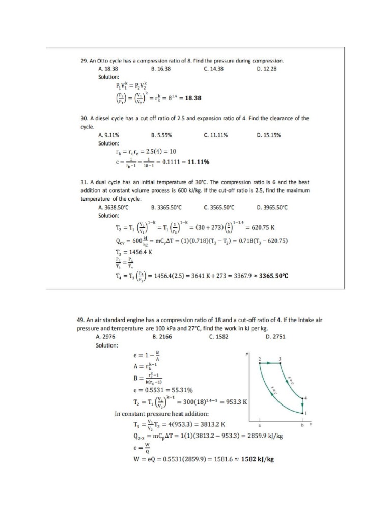 Otto Cycle and Diesel Cycle Problems | PDF