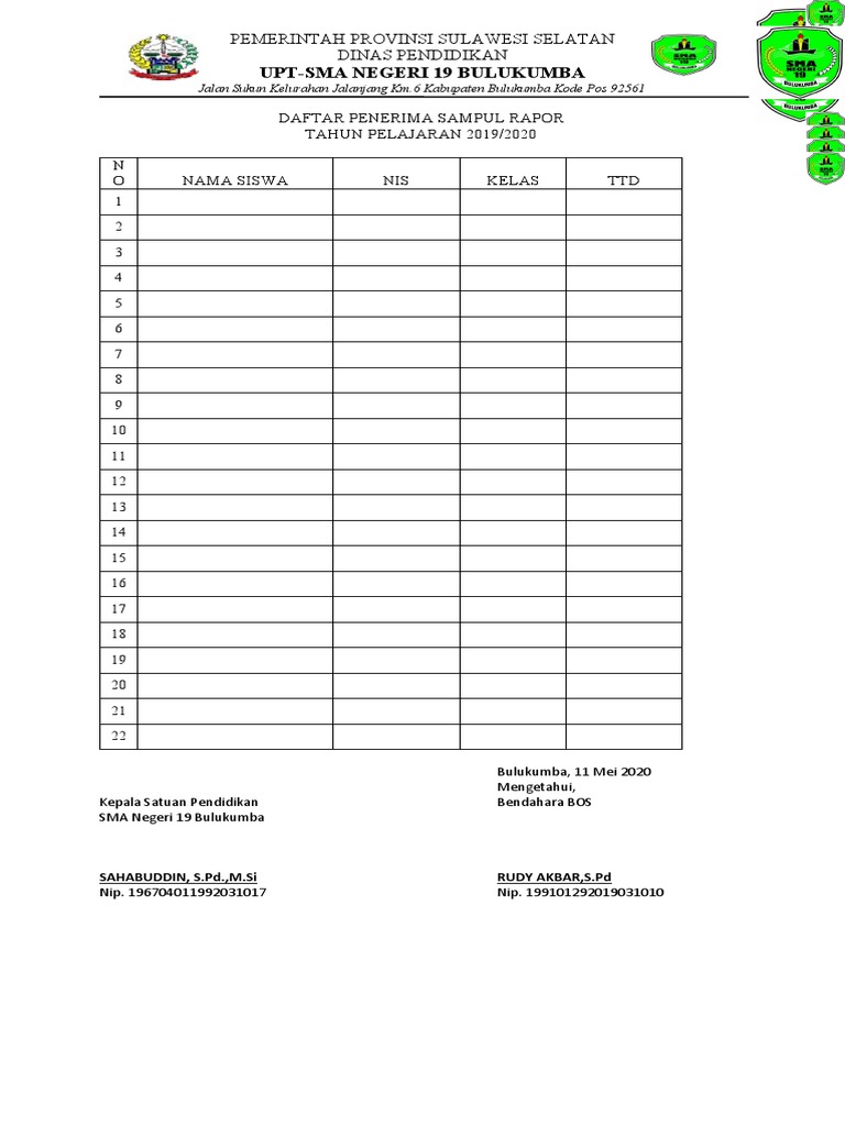Bukti Penerimaan Rapor | PDF