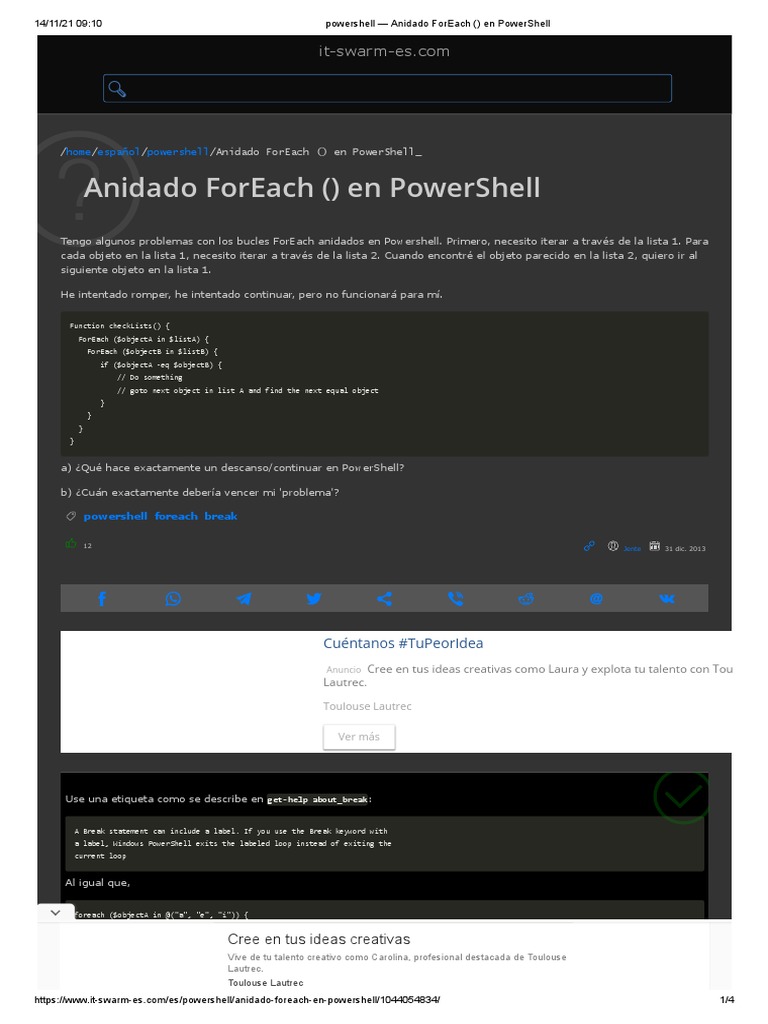 ForEach Anidado en PowerShell: Solución y Problemas | PDF | Informática | Desarrollo de software