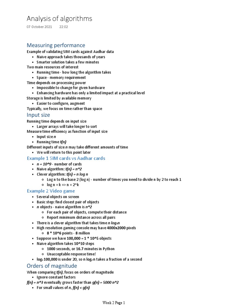 PDSA Week 2 | PDF | Time Complexity | Algorithms And Data Structures