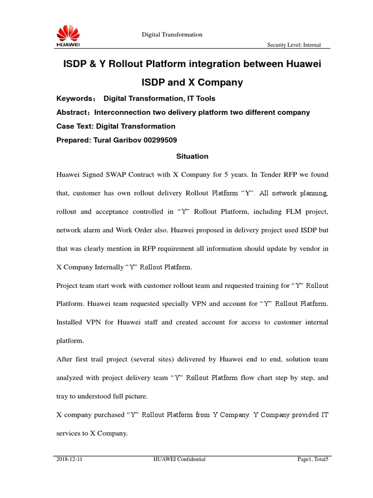 ISDP & Y Rollout Platform Integration Between Huawei ISDP and X Company ...