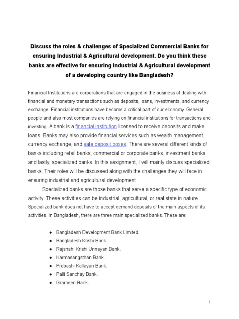 Roles and Challenges of Specialized Banks | PDF | Banks | Economic Growth