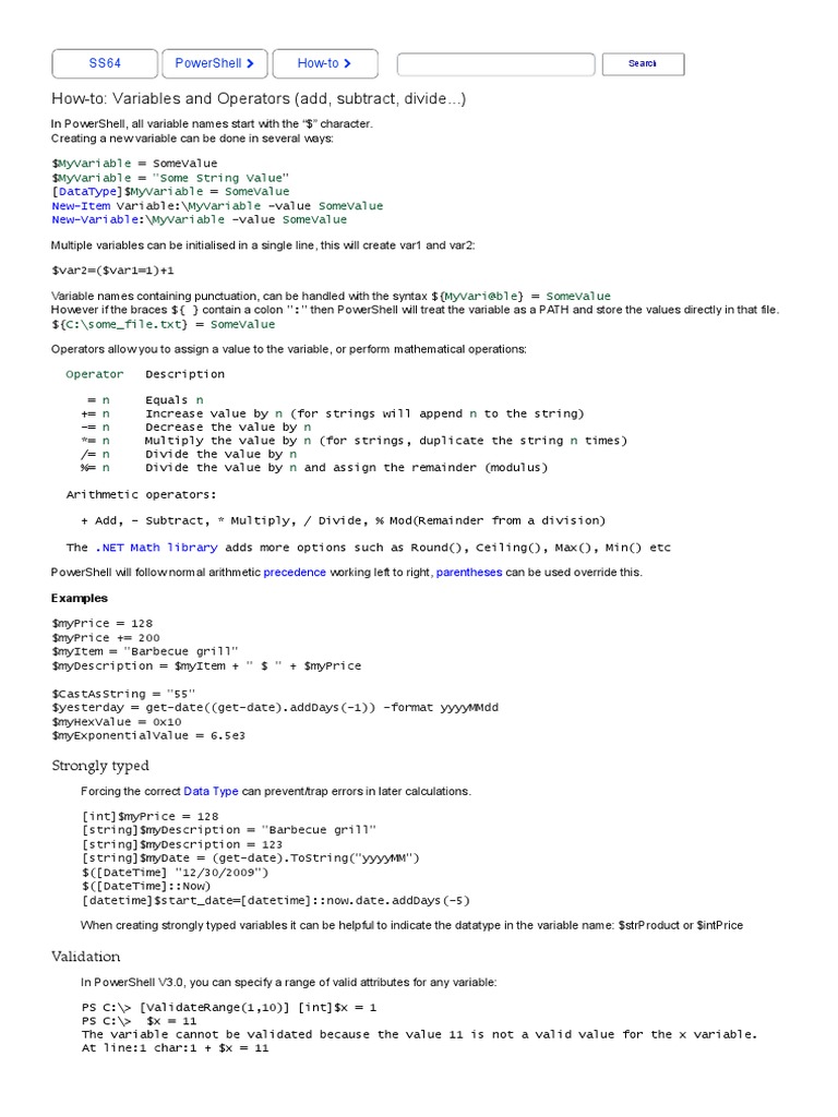 Variables and Operators - PowerShell | Download Free PDF | Variable ...