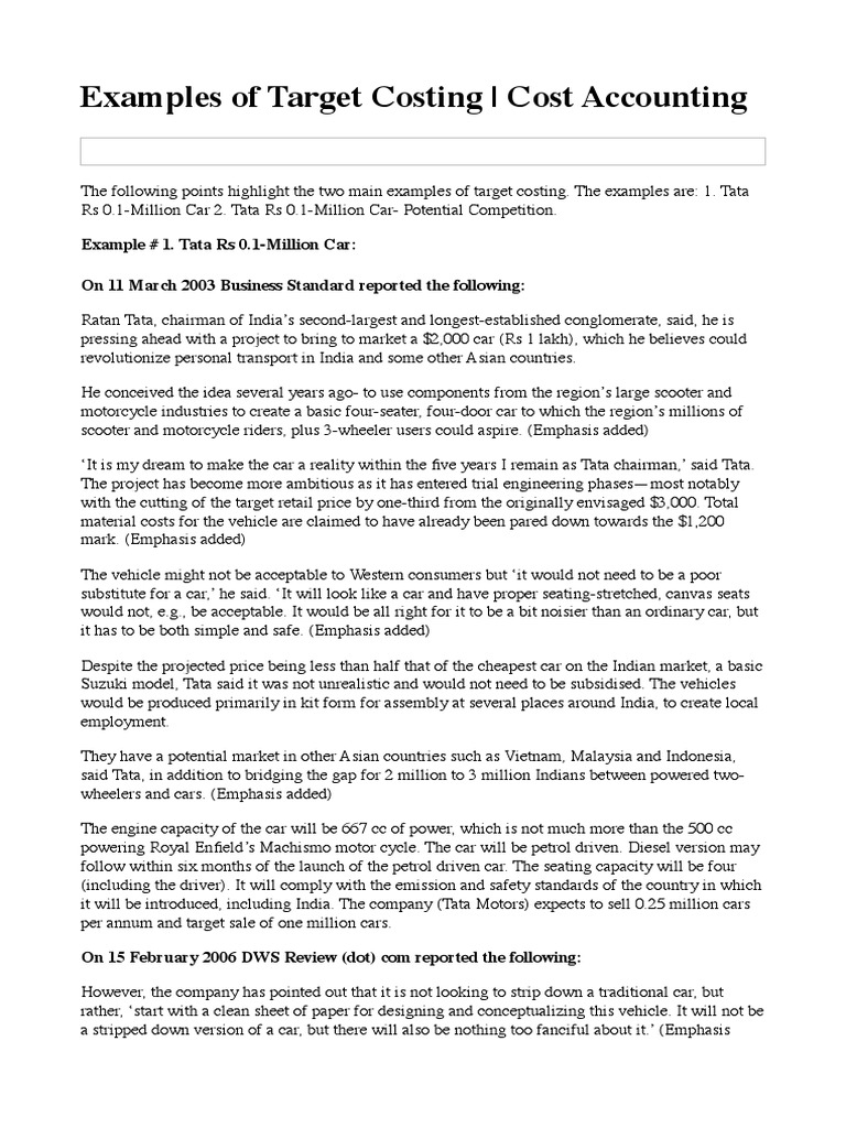 Contoh Kasus Target Costing Di TATA Motor | PDF | Car | Motorcycle