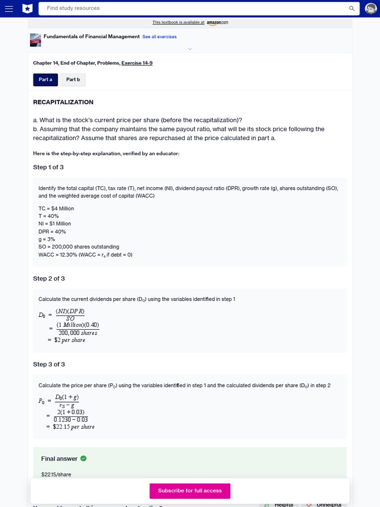 (Solved) Chapter 14, Problem 14-9 - Fundamentals of Financial ...
