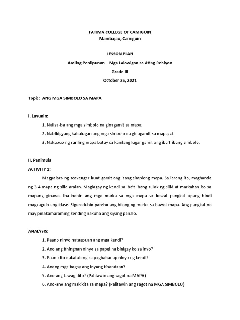 4a's Lesson Plan For Beginners in Araling Panlipunan | PDF