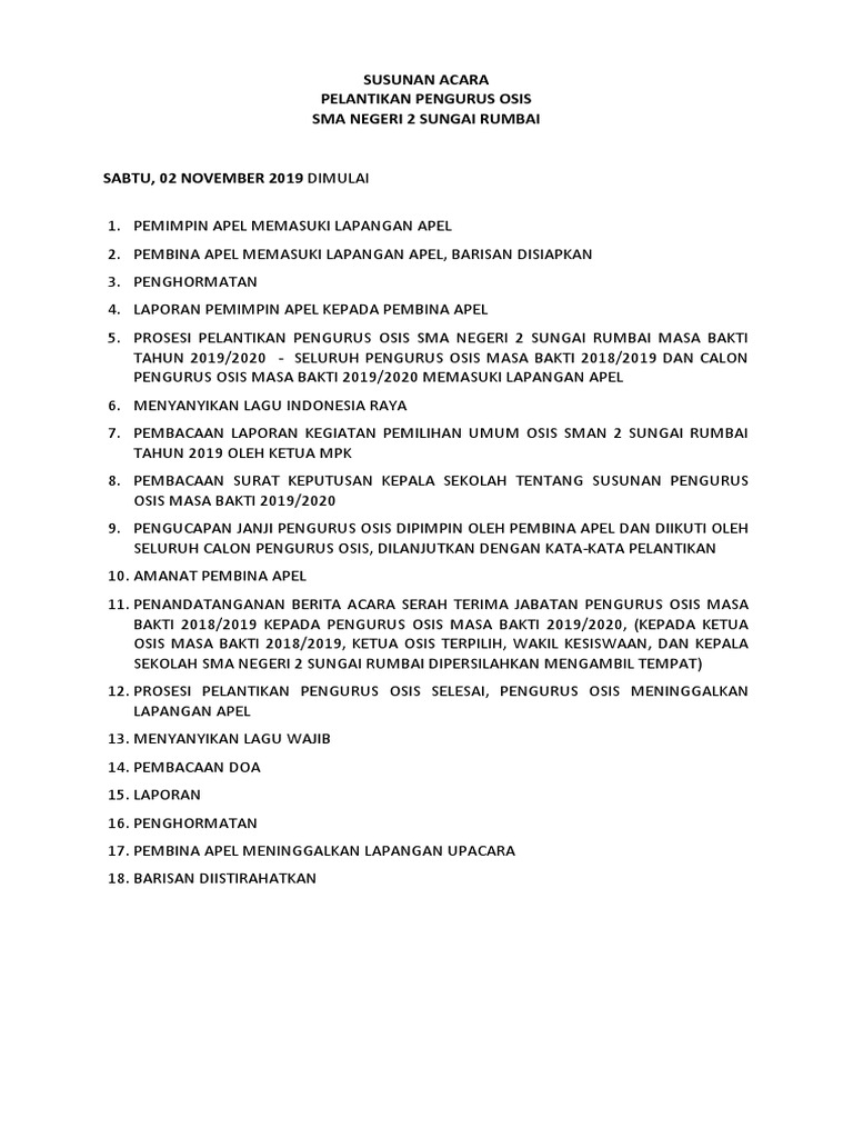 Susunan Acara Pelantikan Osis | PDF Susunan Acara Pelantikan Osis | PDF