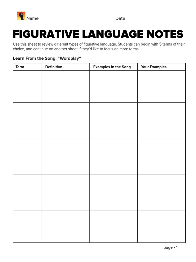 Figurative Language Notes: Name Date | PDF | Language Arts & Discipline ...