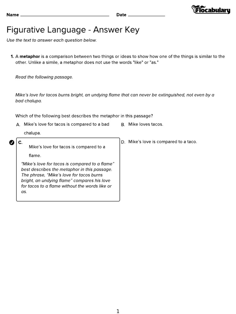 Figurative Language v1 Read and Respond Answers | PDF