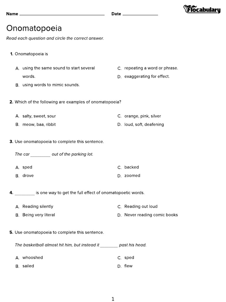 Onomatopoeia v1 Quiz | PDF