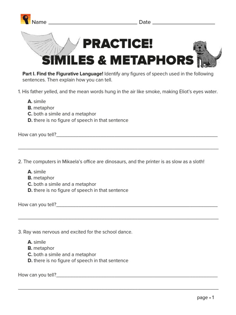 Similes and Metaphors Practice Worksheet | PDF | Metaphor
