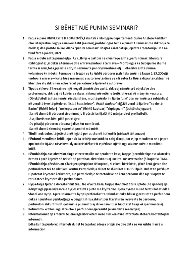 Si Bëhet Një Punim Seminari | PDF