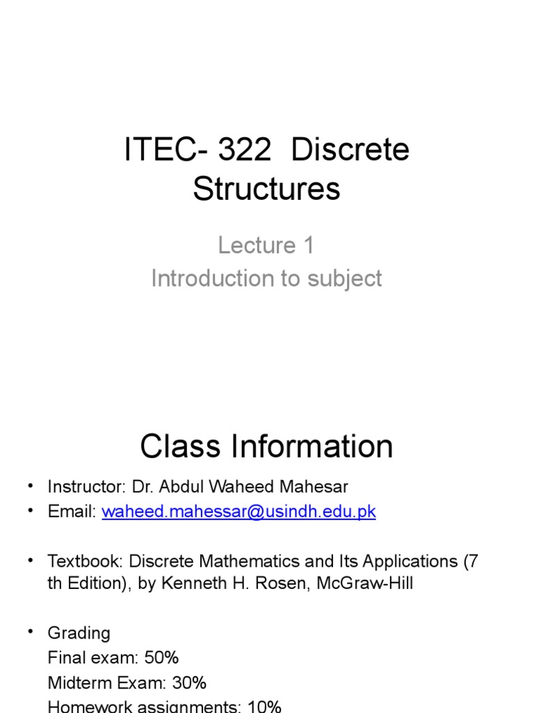 Introduction to Discrete Structures: An Overview of Propositional Logic and its Applications ...