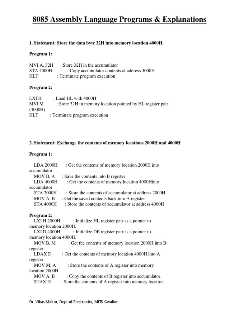 8085 Imp Alp Programs Pdf Pointer Computer Programming Binary