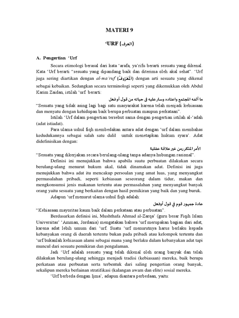 Materi 9 Tentang Urf | PDF