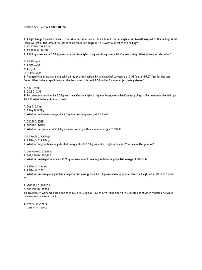 Physics Review Questions1 | PDF