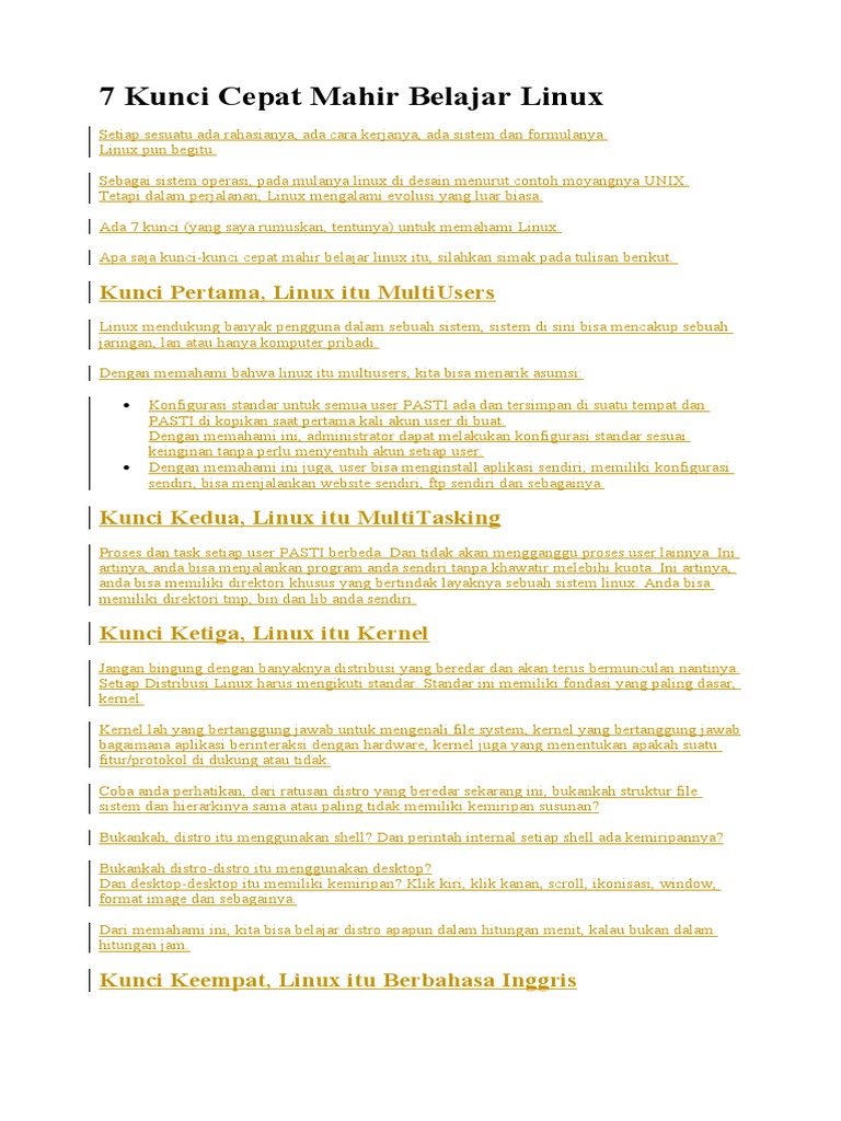 7 Kunci Cepat Mahir Belajar Linux | PDF | Komputer | Teknologi & Rekayasa
