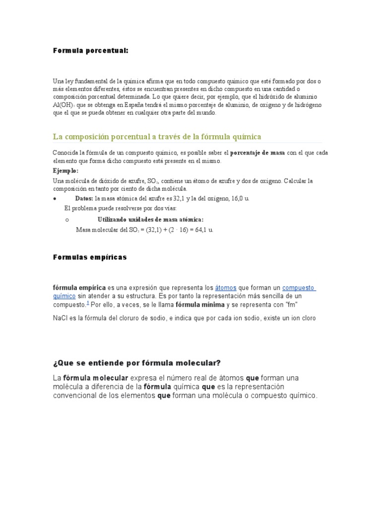 Formula Porcentual | PDF | Compuestos químicos | Moléculas