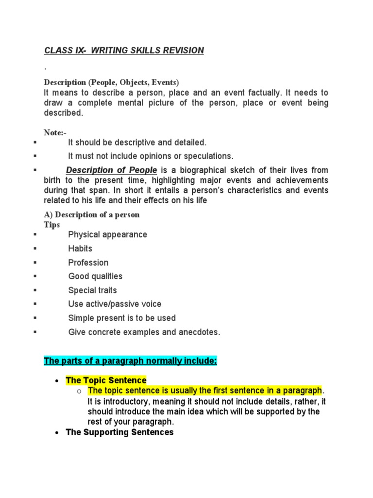 Class 9 Writing Skills Revision | PDF | Plot (Narrative)