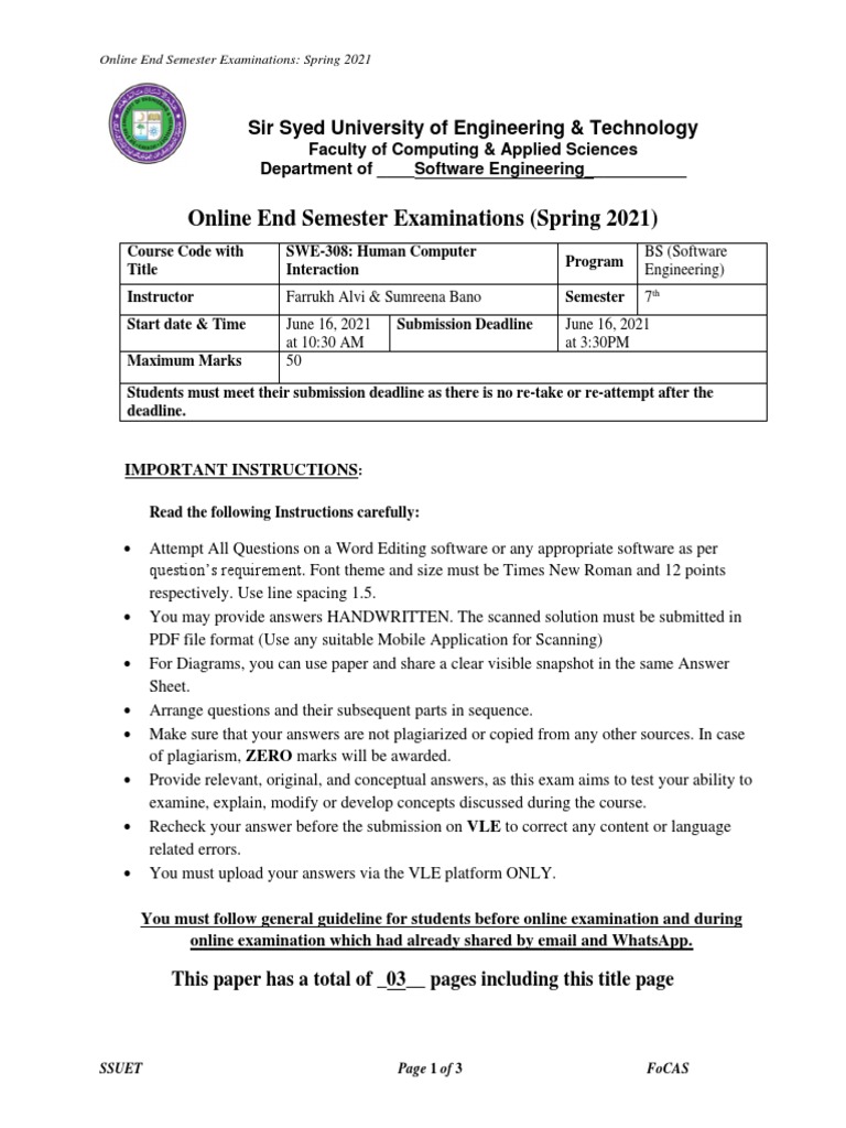 HCI Online Exam Instructions and Questions | PDF | Test (Assessment ...