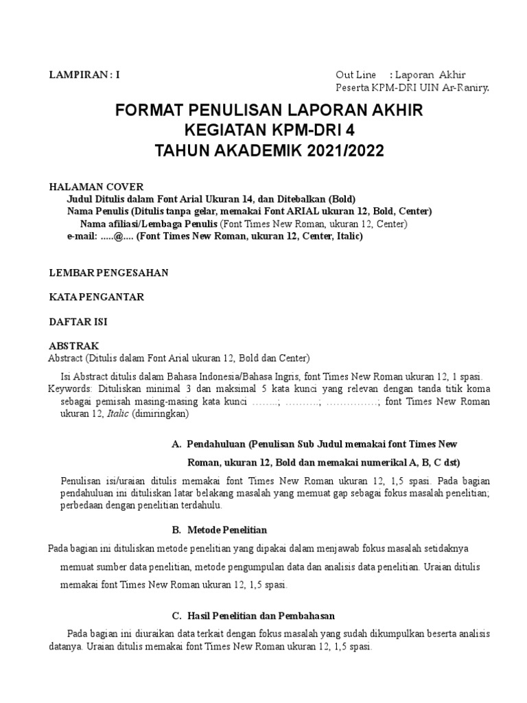 Template Laporan Akhir Dan Format Penulisan Laporan Akhir Kpm-Dri | PDF
