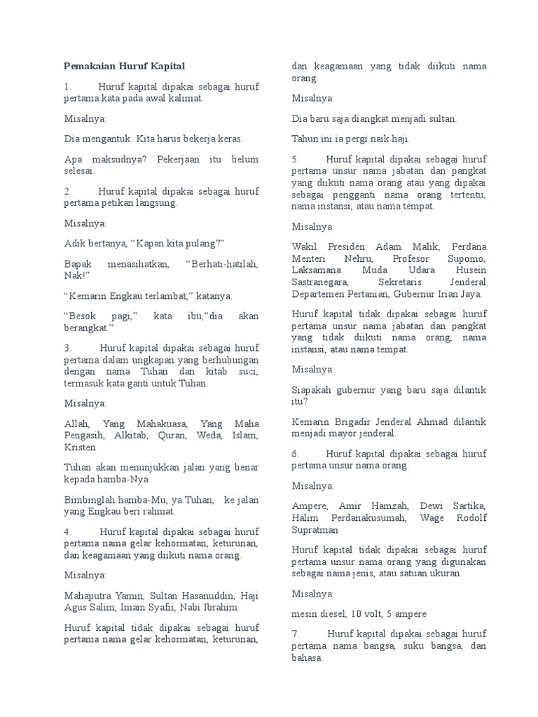 Panduan Pemakaian Huruf Kapital | PDF