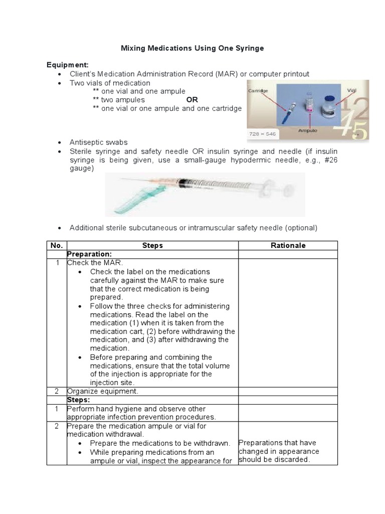 15 Mixing Medications Using One Syringe | PDF | Syringe | Injection ...