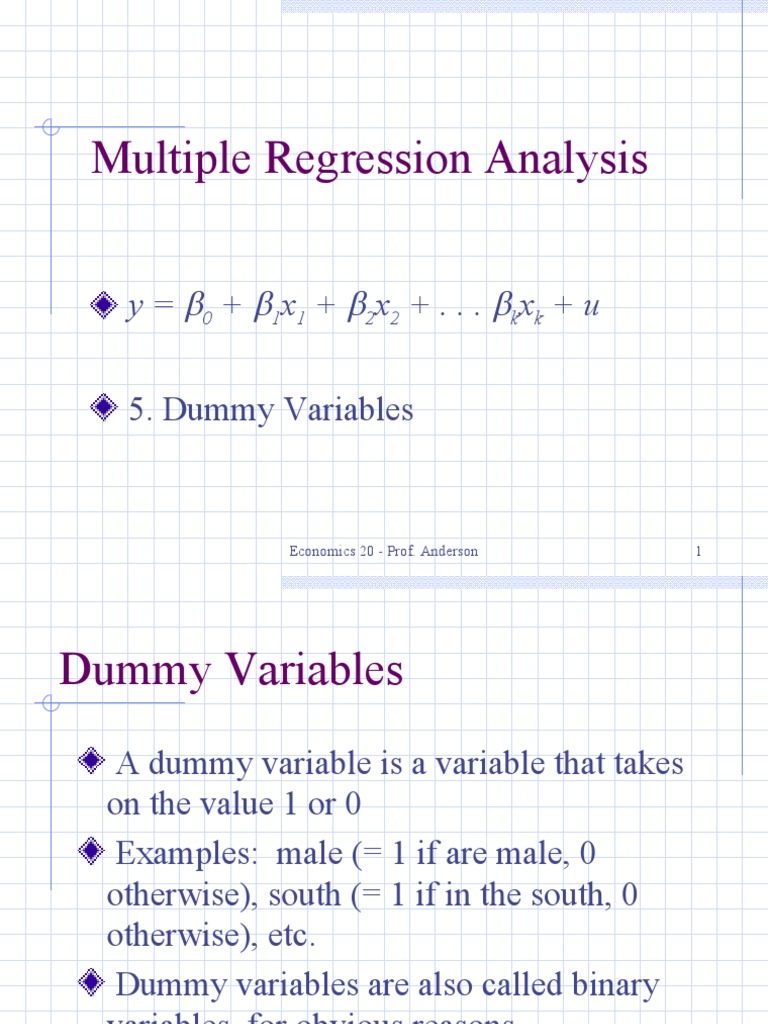 Multiple Regression Analysis: y + X + X + - . - X + U | PDF | Dummy Variable (Statistics ...