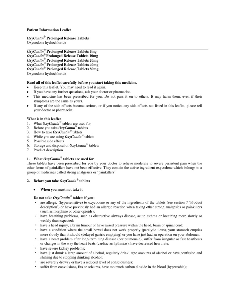 OxyContin (Oxycodone) Mundipharma | PDF | Oxycodone | Analgesic