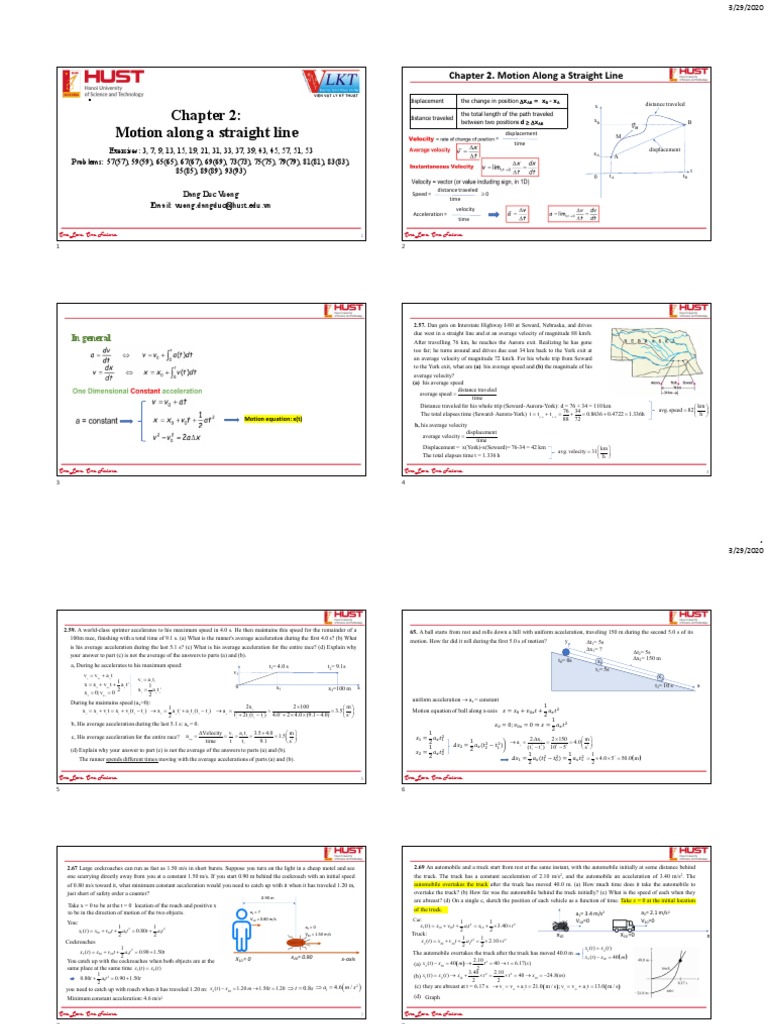 Chapter 2 - Motion in A Straight-Line SV | PDF | Speed | Acceleration