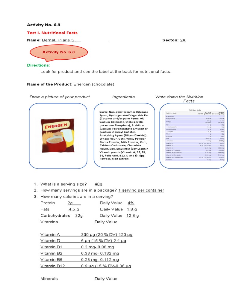 Activity No. 6.1 Nutritional Facts | PDF | Digestion | Gastrointestinal ...