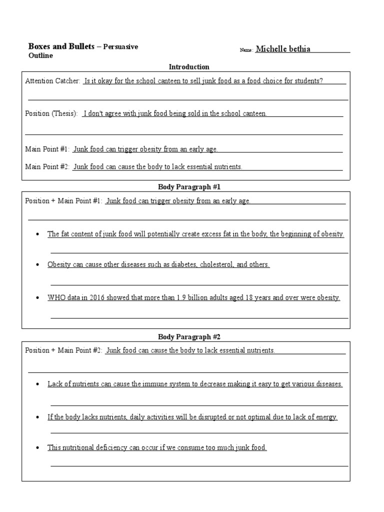 Boxes and Bullets - : Persuasive Outline | PDF