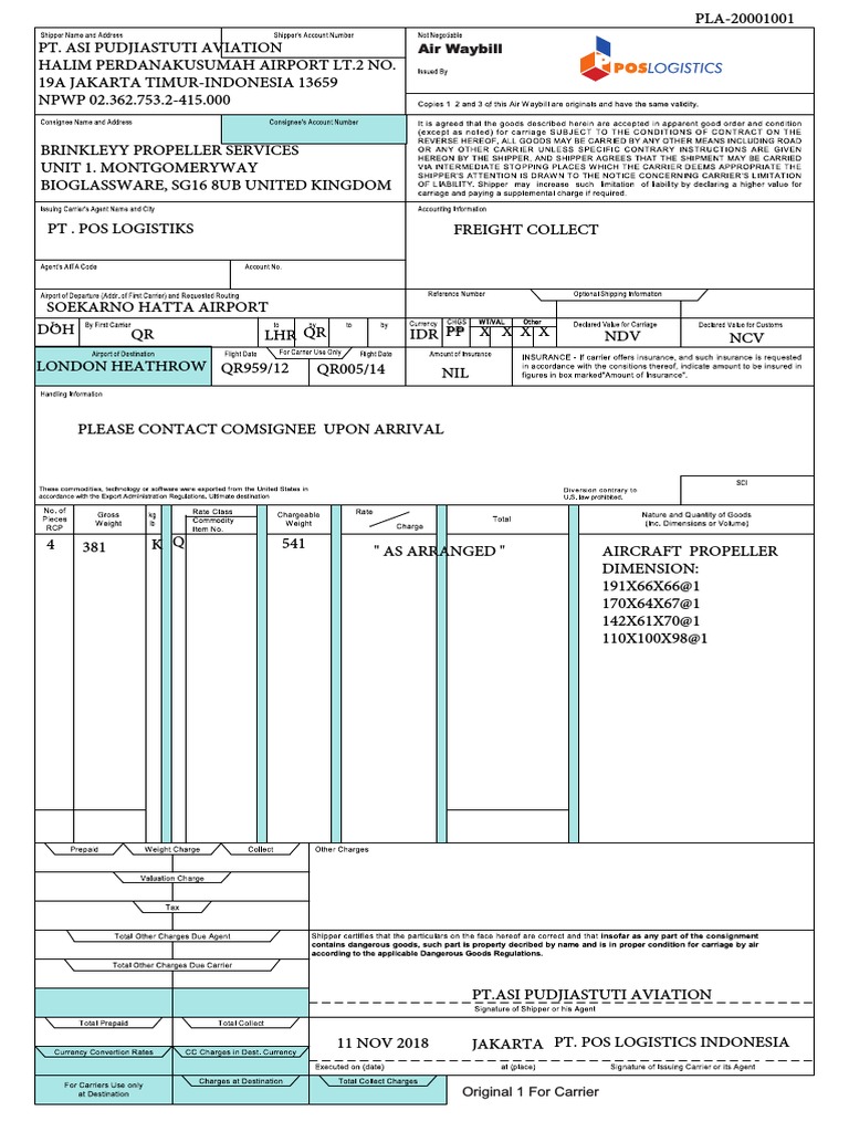 Contoh Air Waybill | PDF