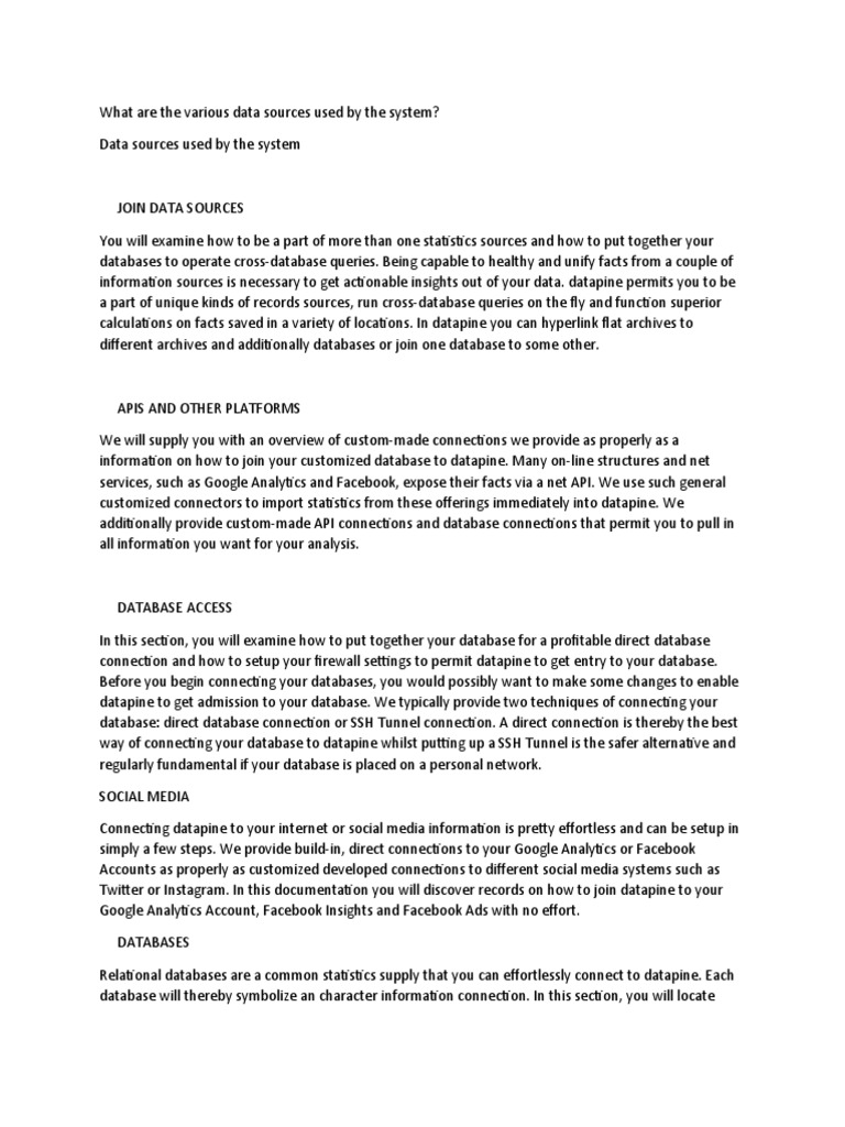 What Are The Various Data Sources Used by The System | PDF | Databases ...