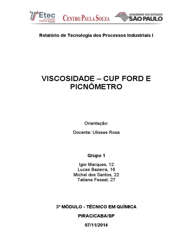 Relatório Copo Ford | PDF | Viscosidade | Mecânica