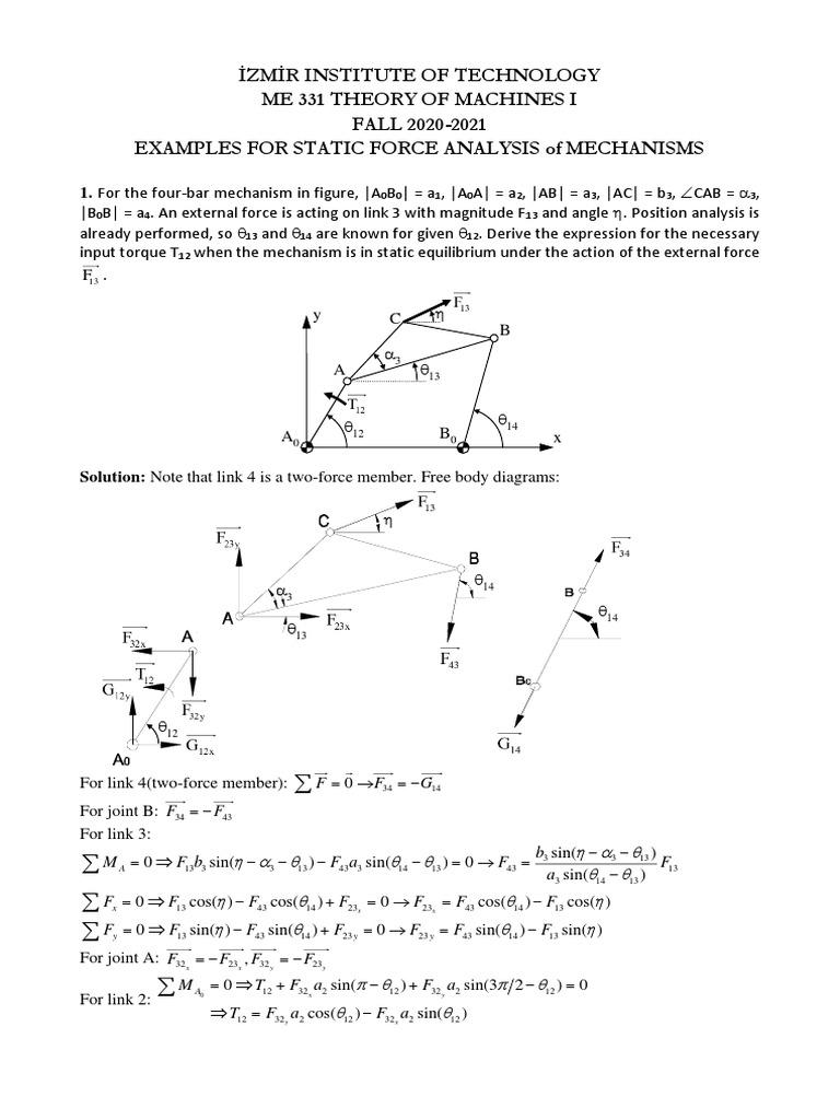 8.me331f20 Static Force Analysis Examples | PDF | Force | Physics