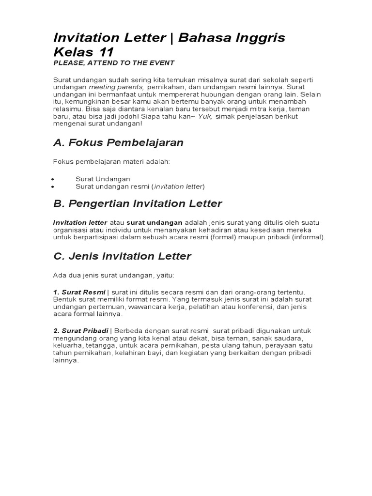 Contoh Surat Undangan Resmi dan Pribadi | PDF