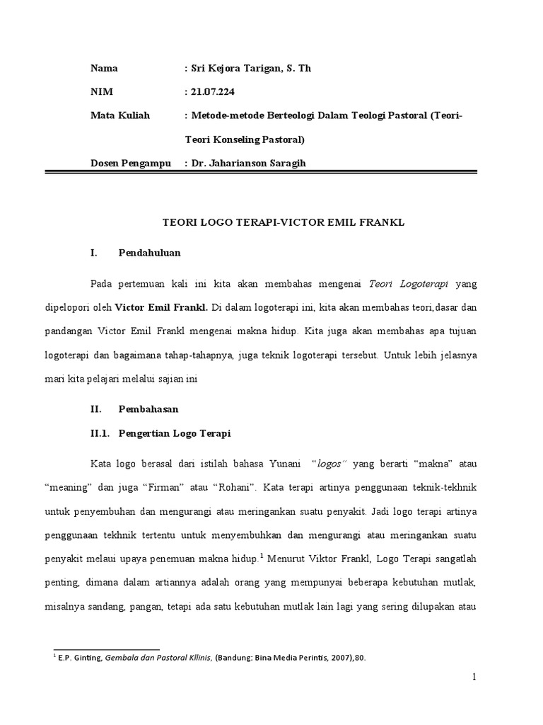 Logoterapi Viktor Frankl: Makna Hidup | PDF