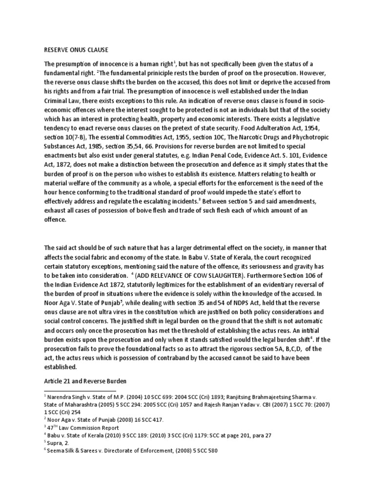 Reserve Onus Clause | PDF | Burden Of Proof (Law) | Presumption Of ...