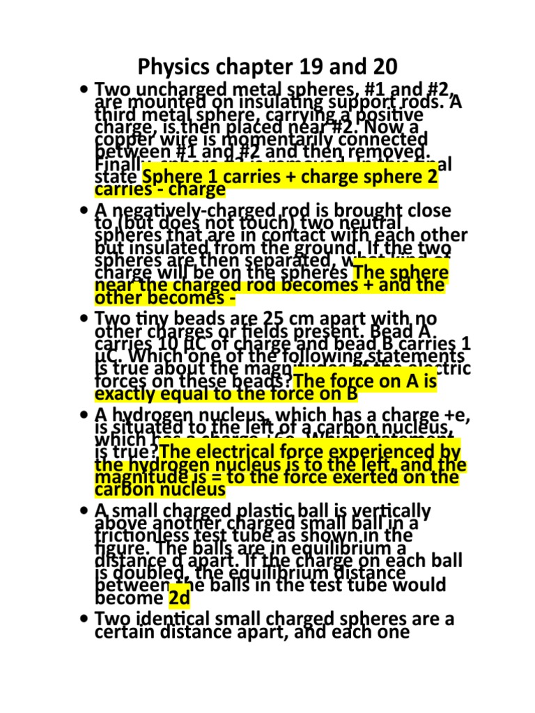 Physics Chapter 19 and 20 | PDF | Electric Charge | Electron