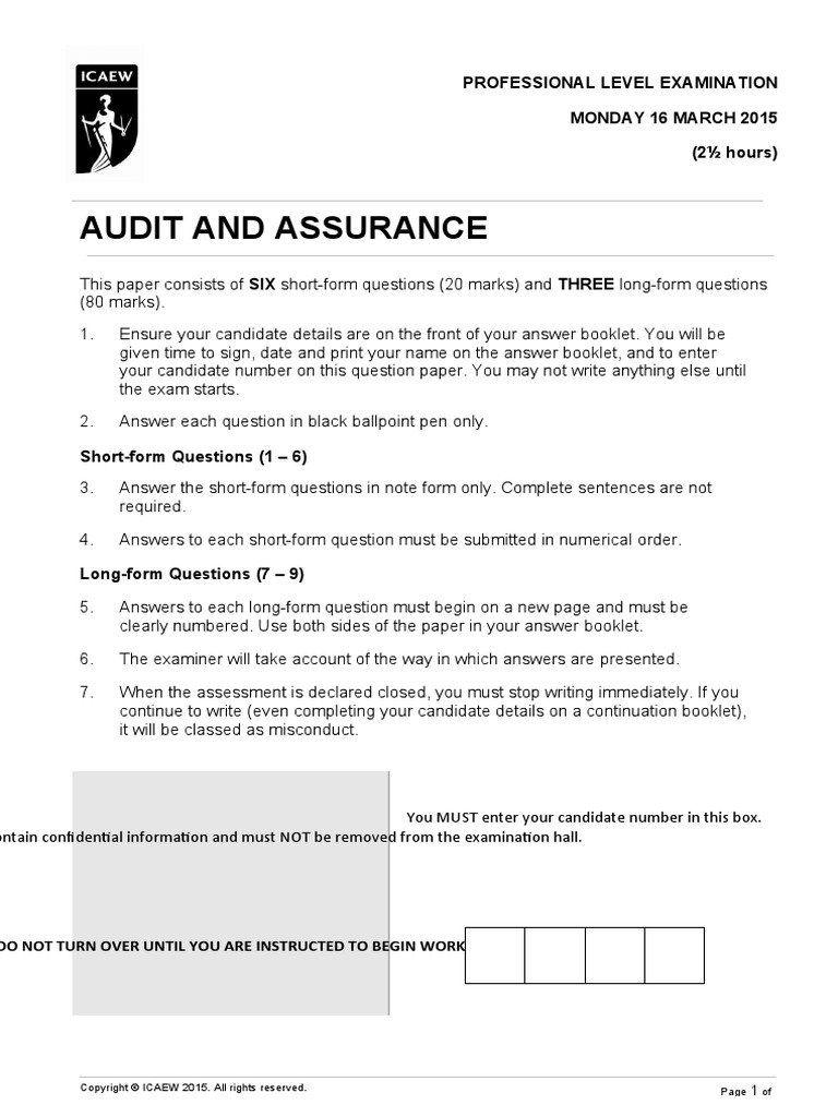 Icaew Audit Assurance Questions PDF Free | PDF | Audit | Auditor's Report