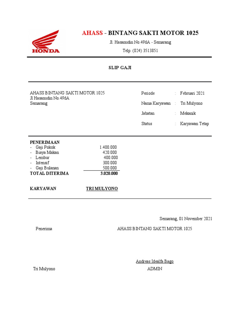 Contoh Slip Gaji Dalam Bentuk Word Beserta Contohnya | PDF