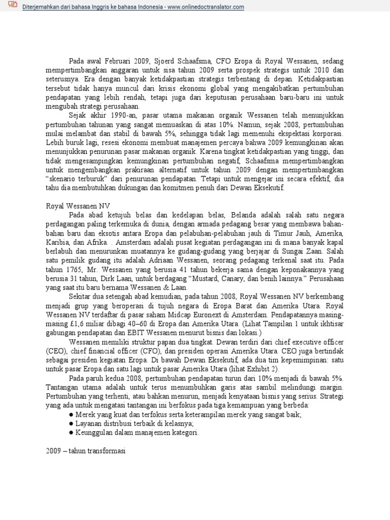 Strategi Baru Royal Wessanen 2009 | PDF