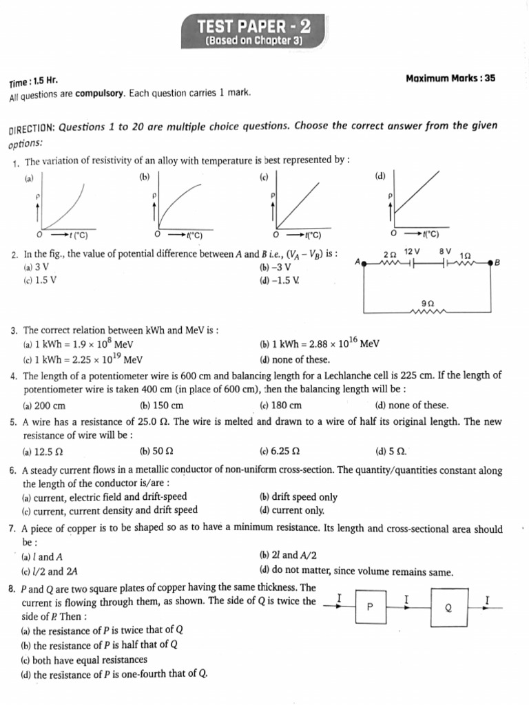 Term 1 Test Current Electricity | PDF | Electrical Resistance And ...