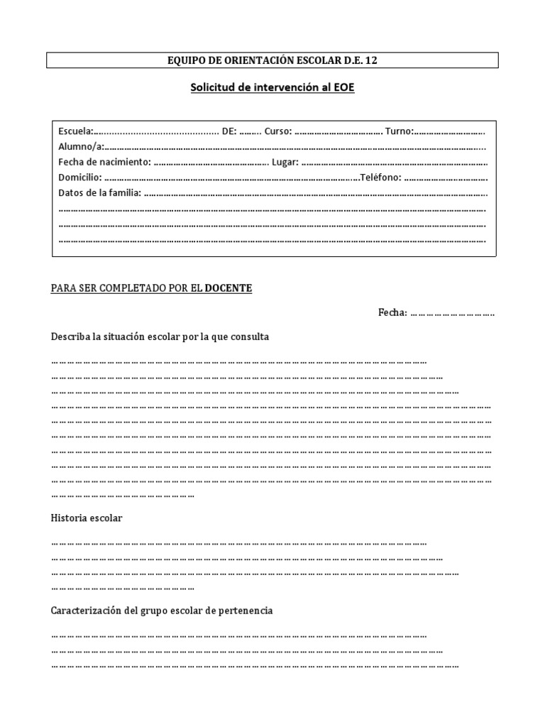 Planilla Solicitud Interv. EOE 2014 | PDF