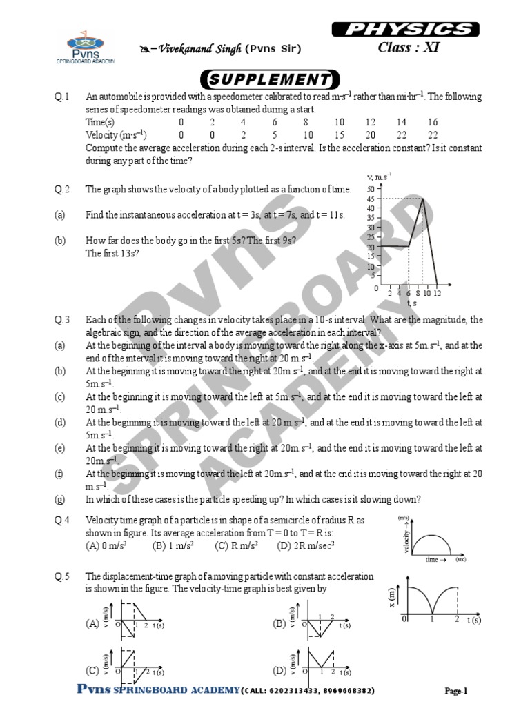 Supplement Kinematics | PDF | Acceleration | Velocity